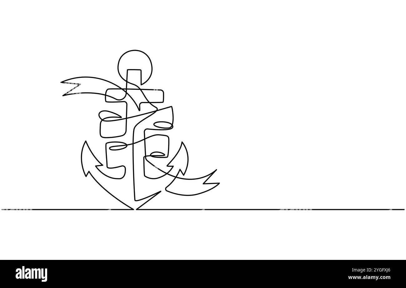Continuous one line drawing of anchor. Simple illustration of nautical ...