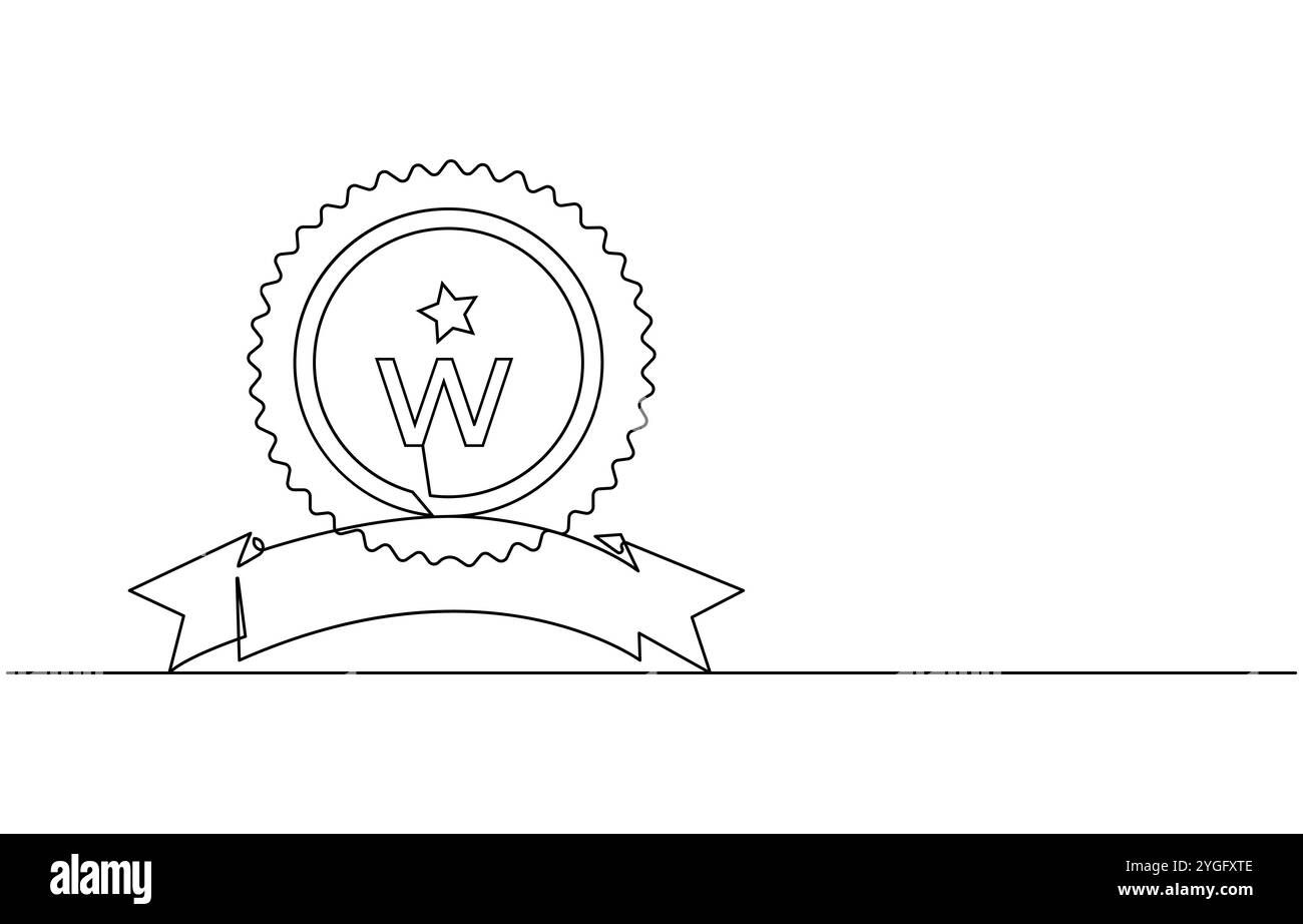 Award badge continuous line art drawn. Approval check sign. Certificate ...