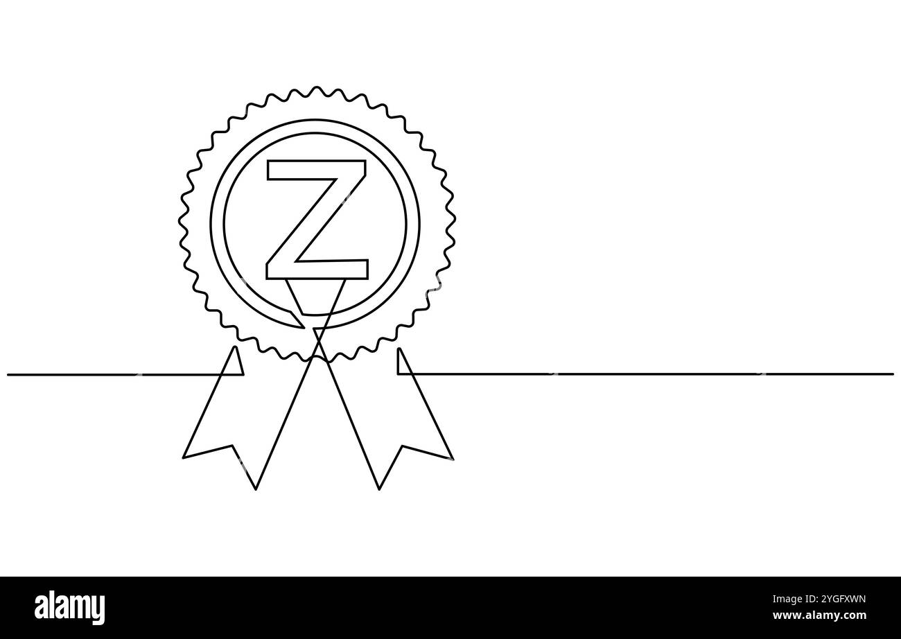 Award badge continuous line art drawn. Approval check sign. Certificate ...