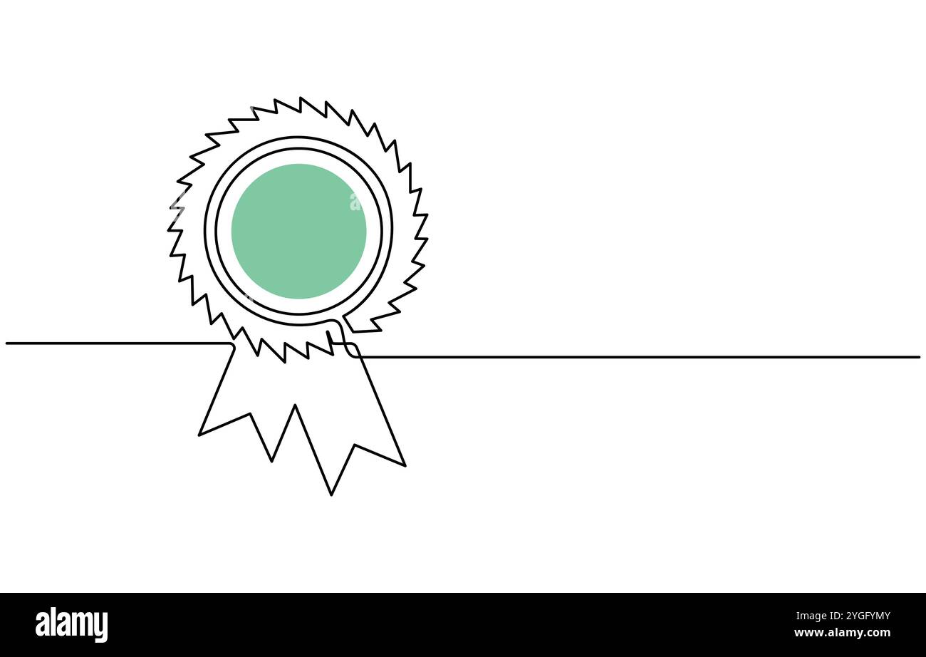 Award badge continuous line art drawn. Approval check sign. Certificate ...