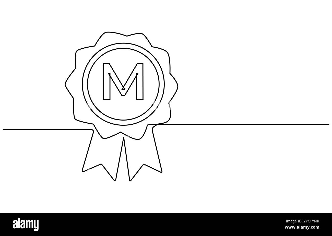 Award badge continuous line art drawn. Approval check sign. Certificate ...