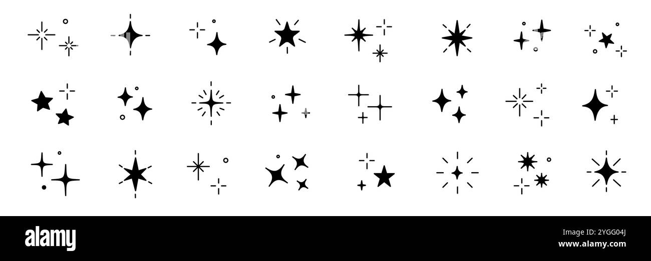 Twinkle star vector glitter bright magic light icon. Star twinkle glitter spark outline shine ...