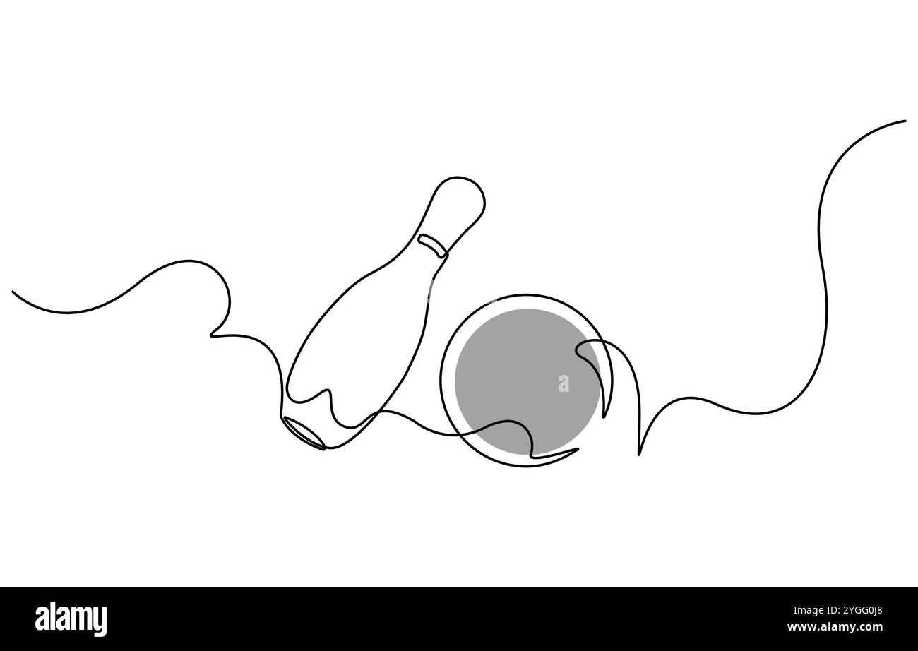 Single one line drawing bowling ball and pins. Sports equipment ...