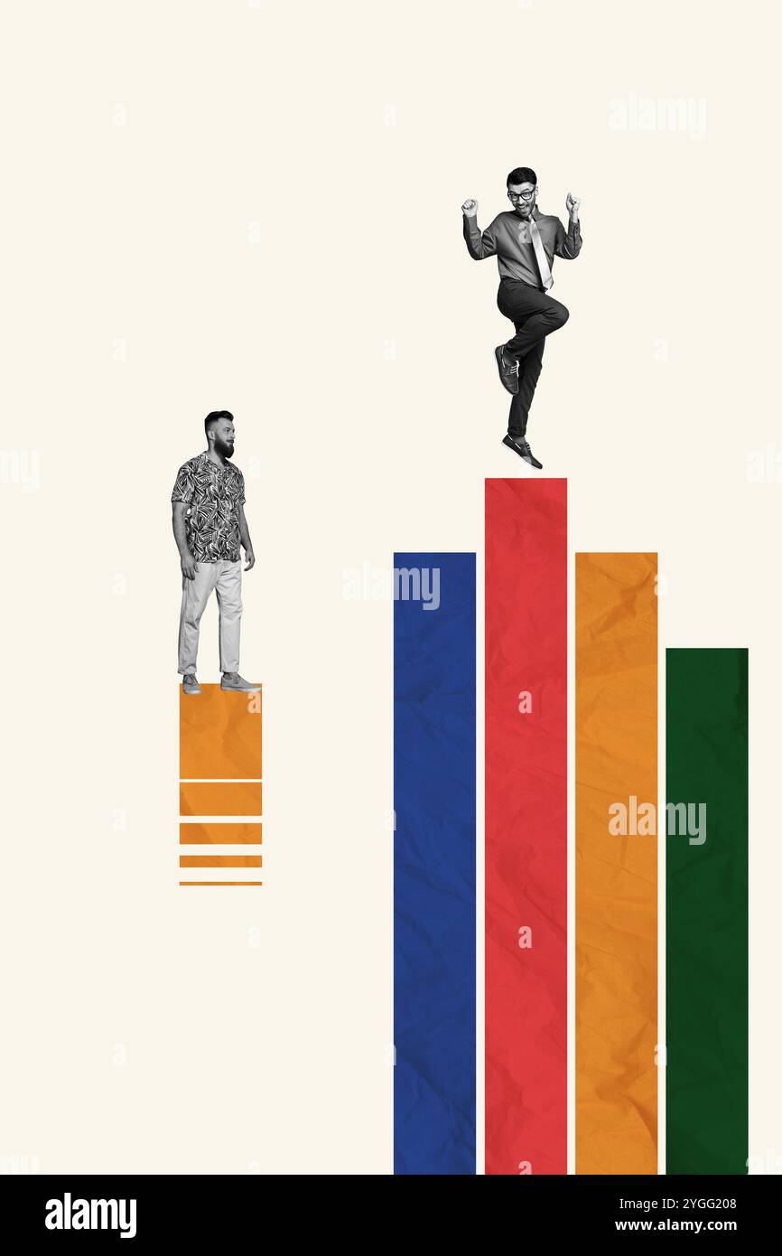 Vertical photo collage of two businessmen colleagues leader loser chart ...