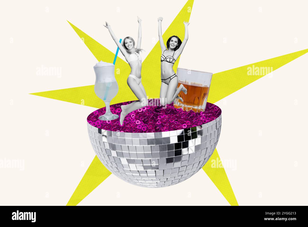 Composite trend artwork image photo collage of carefree retro party ...