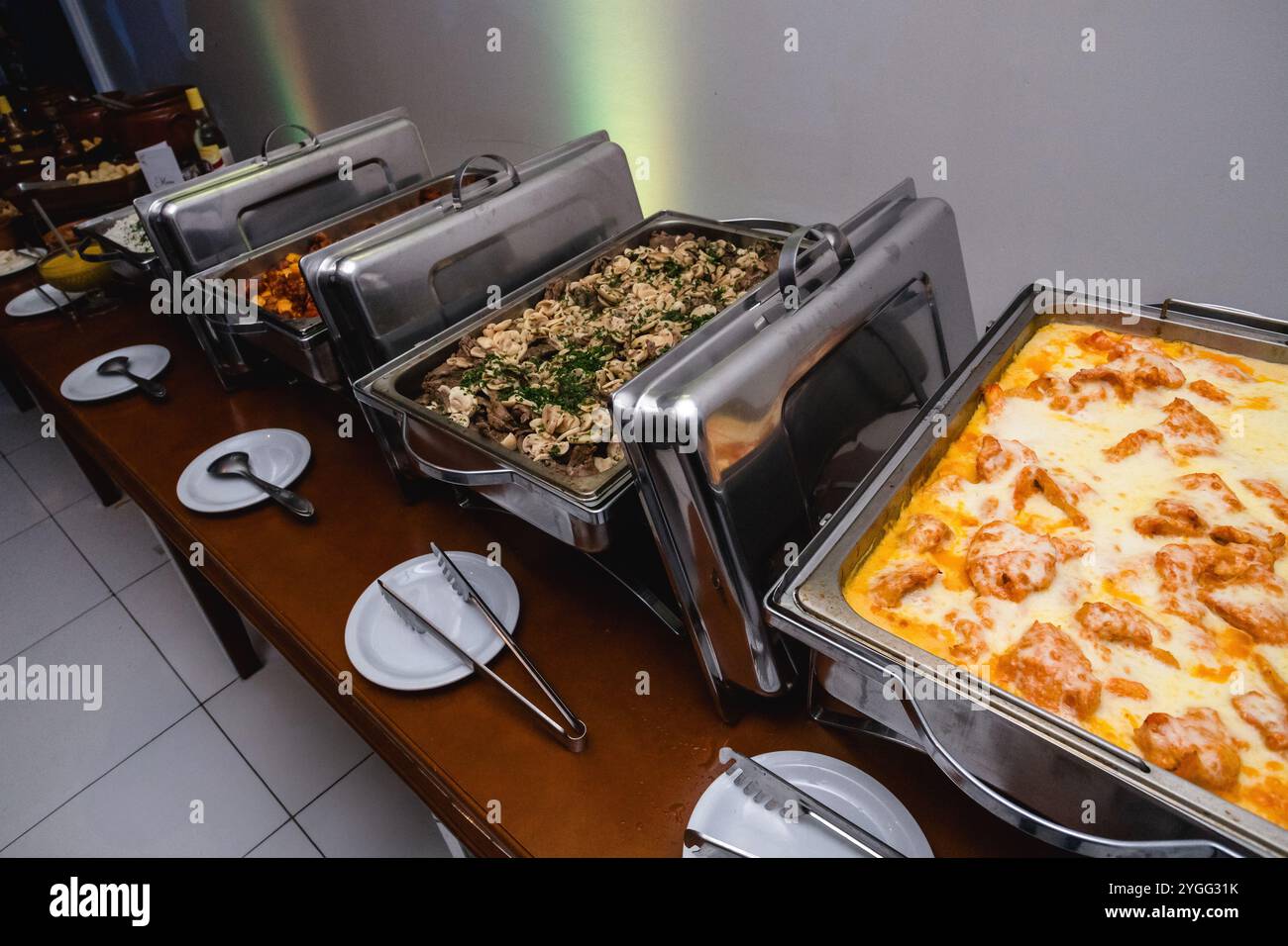 Self service, restaurant food by the kilo, served in Brazil, with ...