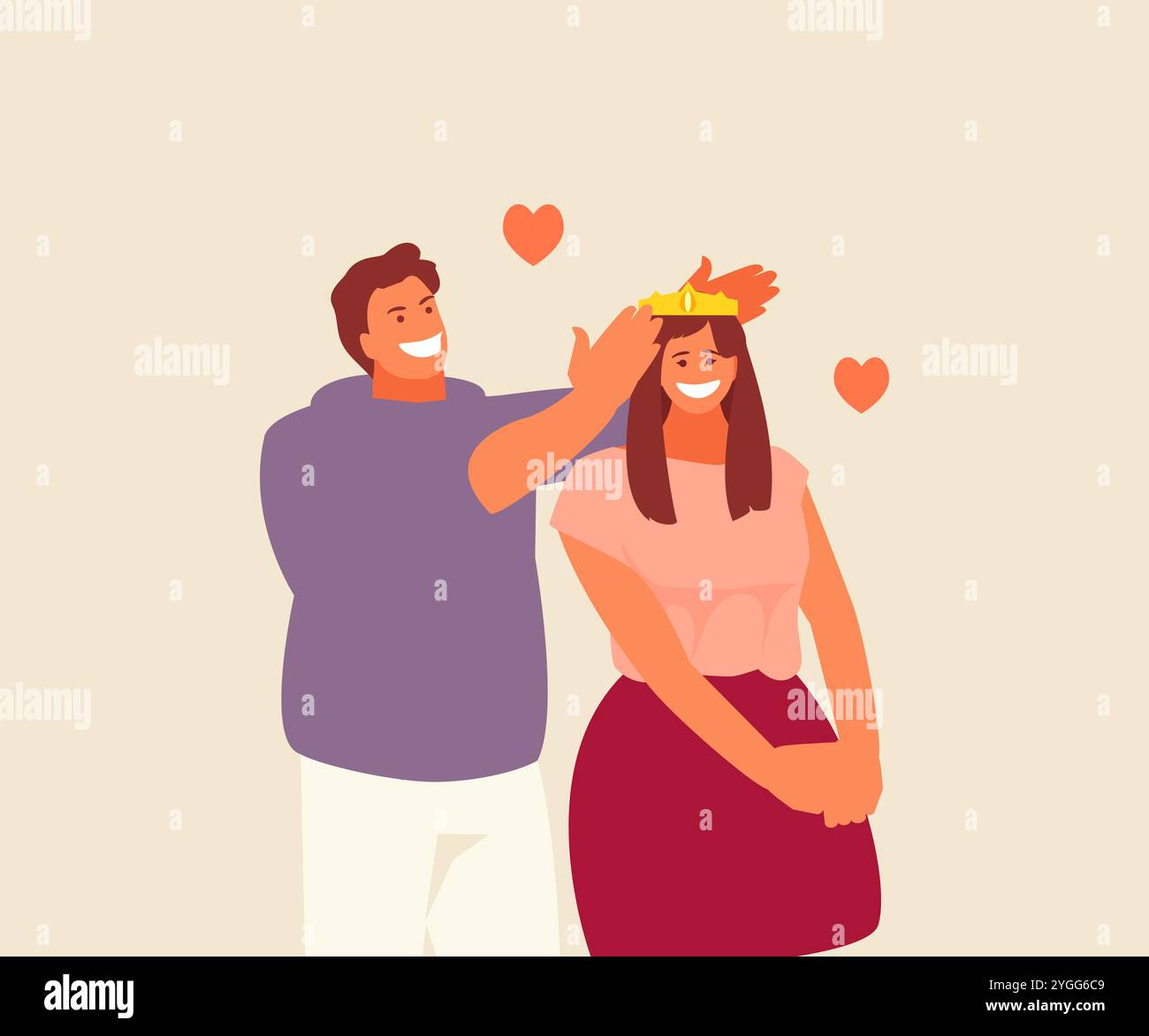 Loving couple man puts a crown on his woman vector illustration Stock ...