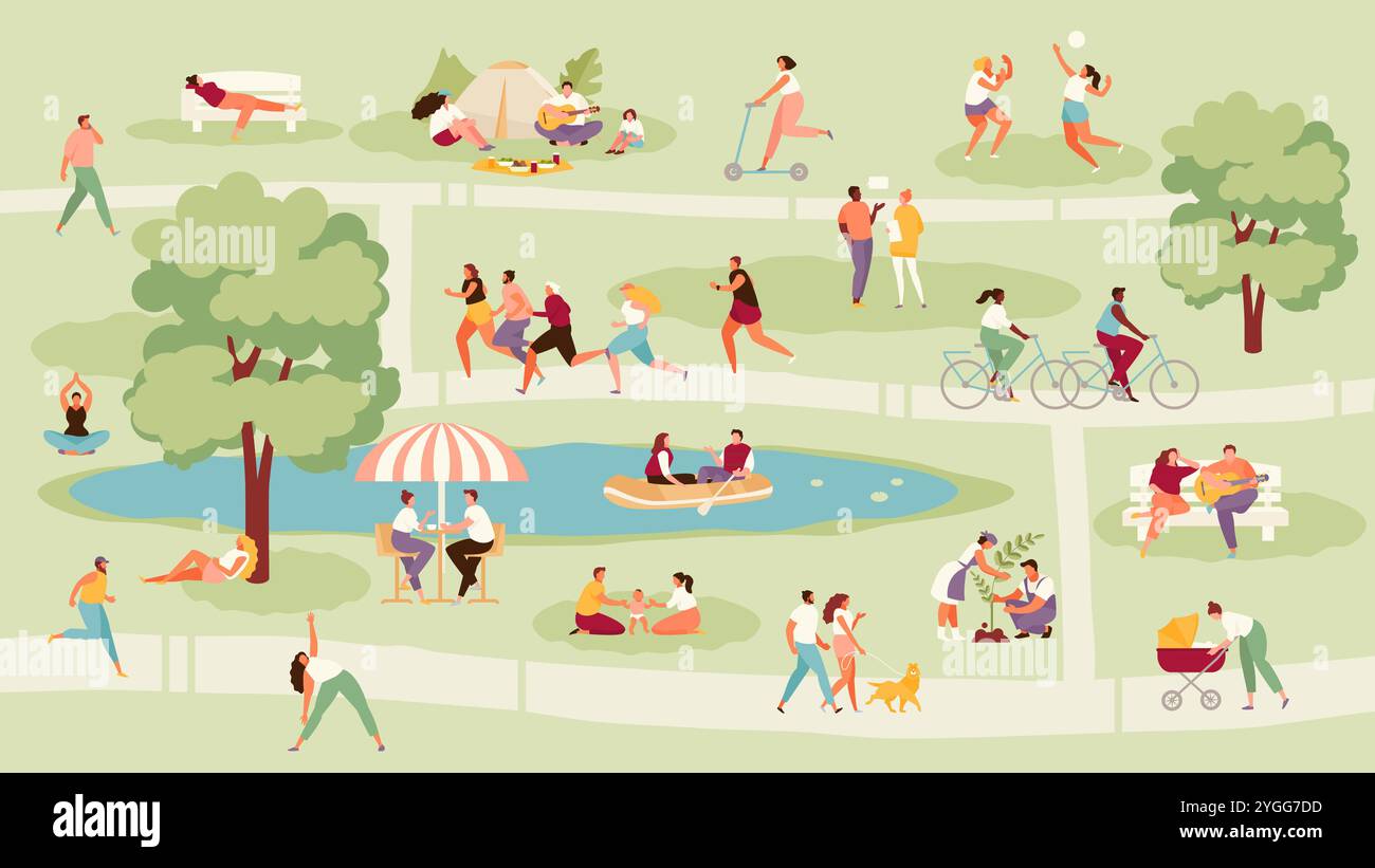 Large crowd of people in the park. Recreation, sport and outdoor ...