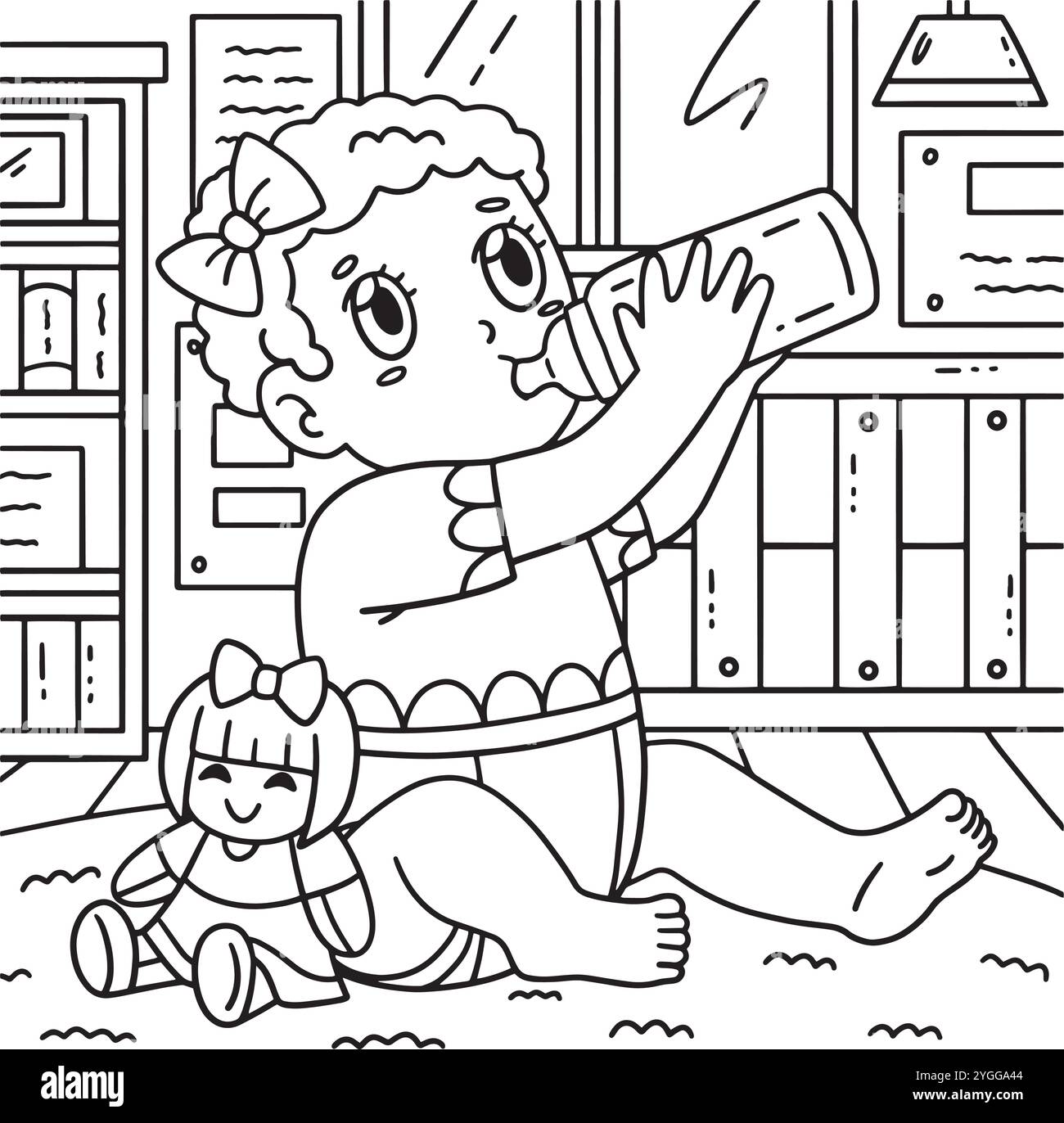 Baby Shower Baby Drinking from a Bottle Coloring Stock Vector Image ...