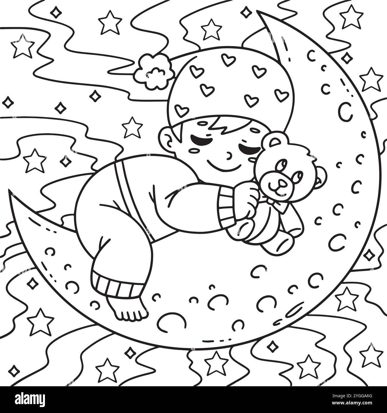 Baby Shower Baby Sleeping on the Moon Coloring Stock Vector Image & Art ...