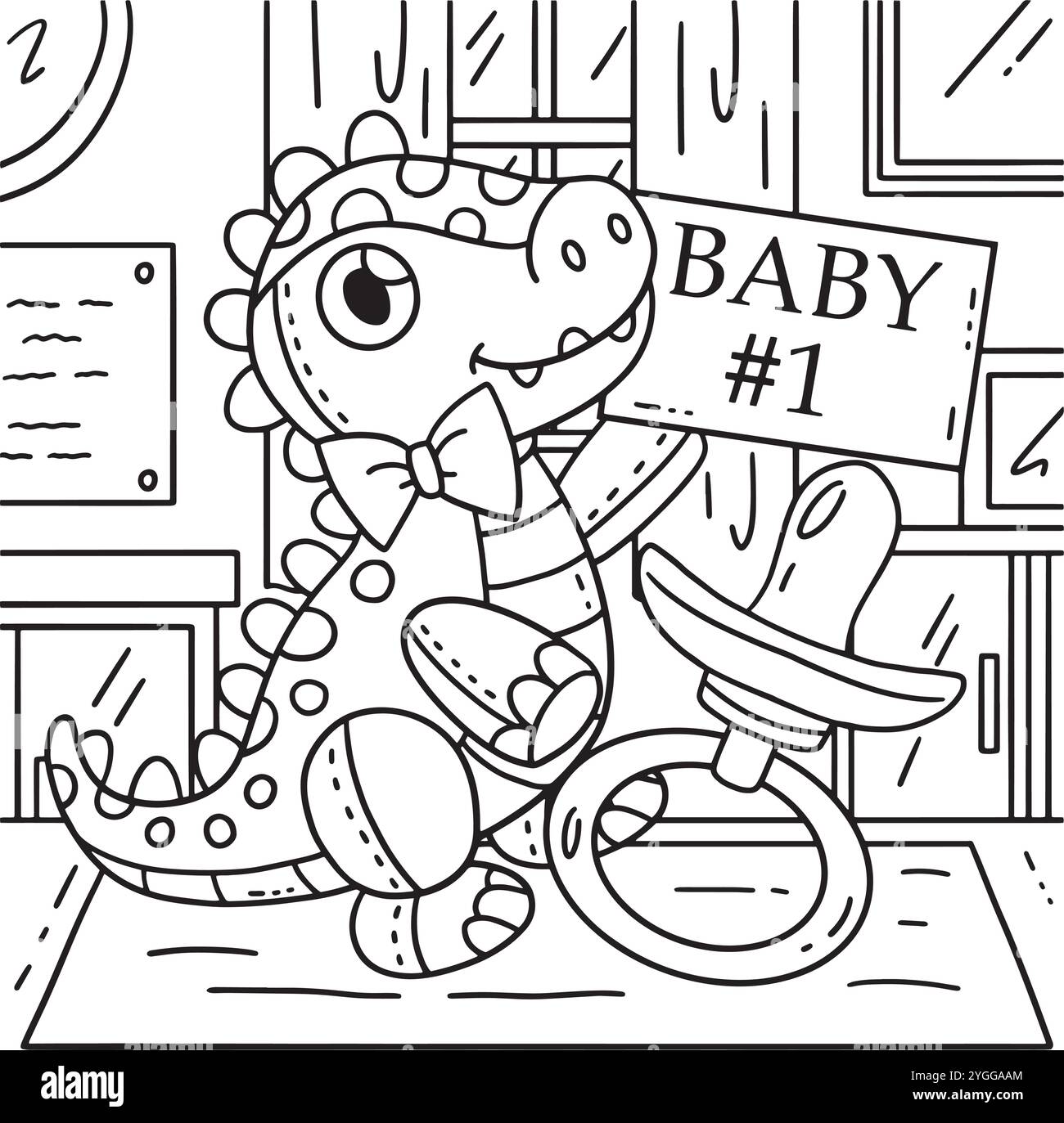 Baby Shower Dinosaur Plushie and Pacifier Coloring Stock Vector Image ...