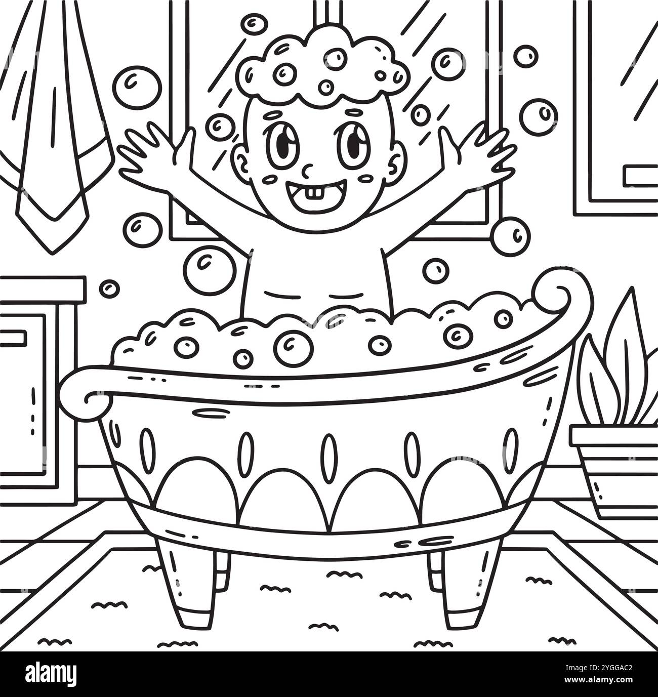 Baby Shower Baby in a Bathtub Coloring Page Stock Vector Image & Art ...