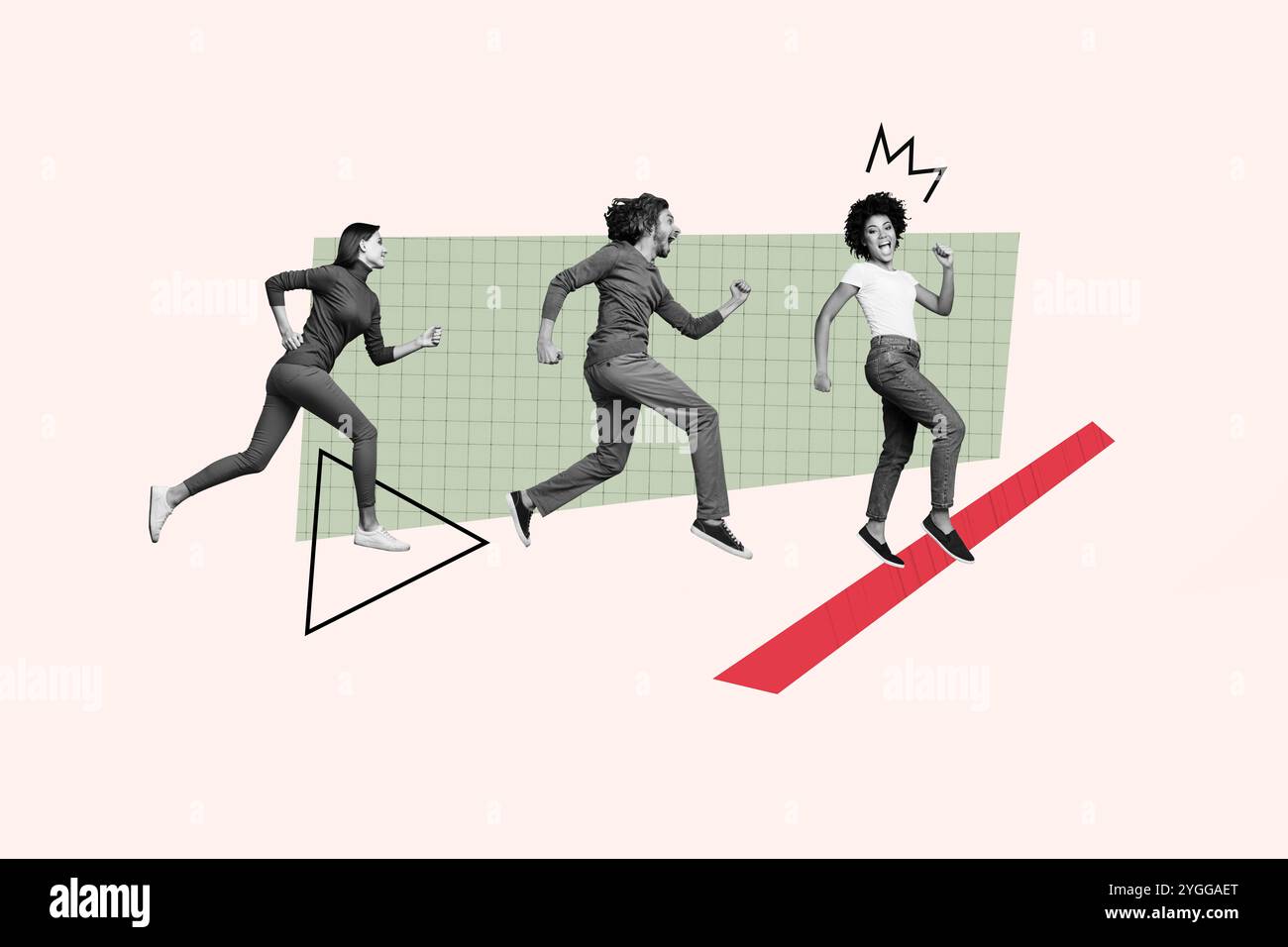 Composite photo collage of three happy business people run promotion ...