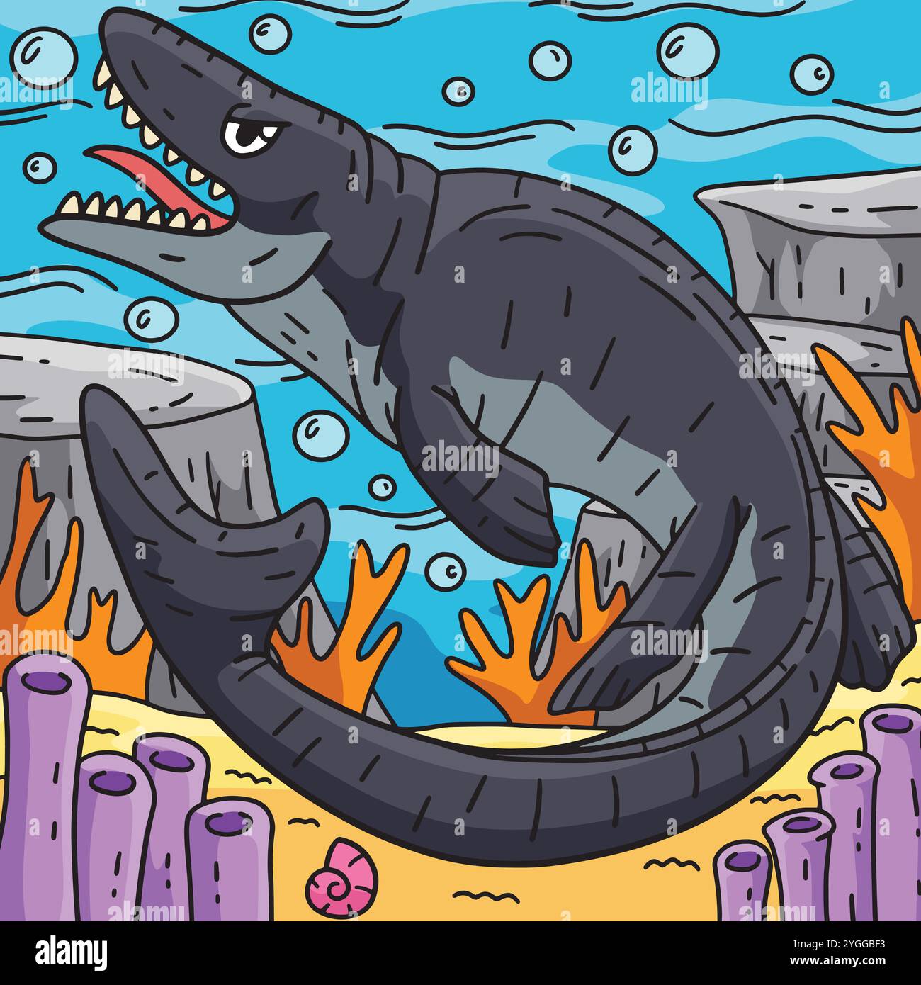 Dinosaur Mosasaurus Colored Cartoon Illustration Stock Vector Image ...