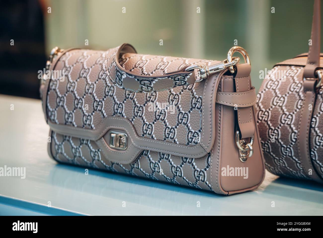 Cannes, France - November 5, 2024: Gucci bag in a boutique window in ...