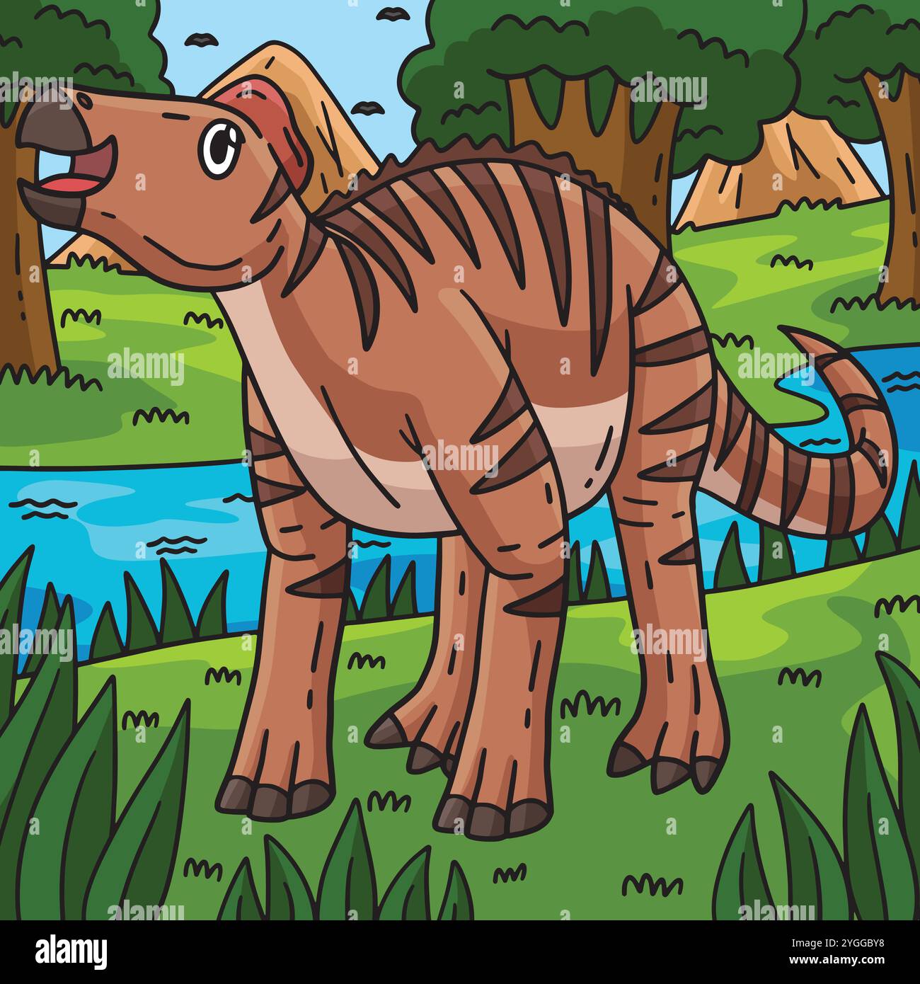 Dino Edmontosaurus Colored Cartoon Illustration Stock Vector Image ...