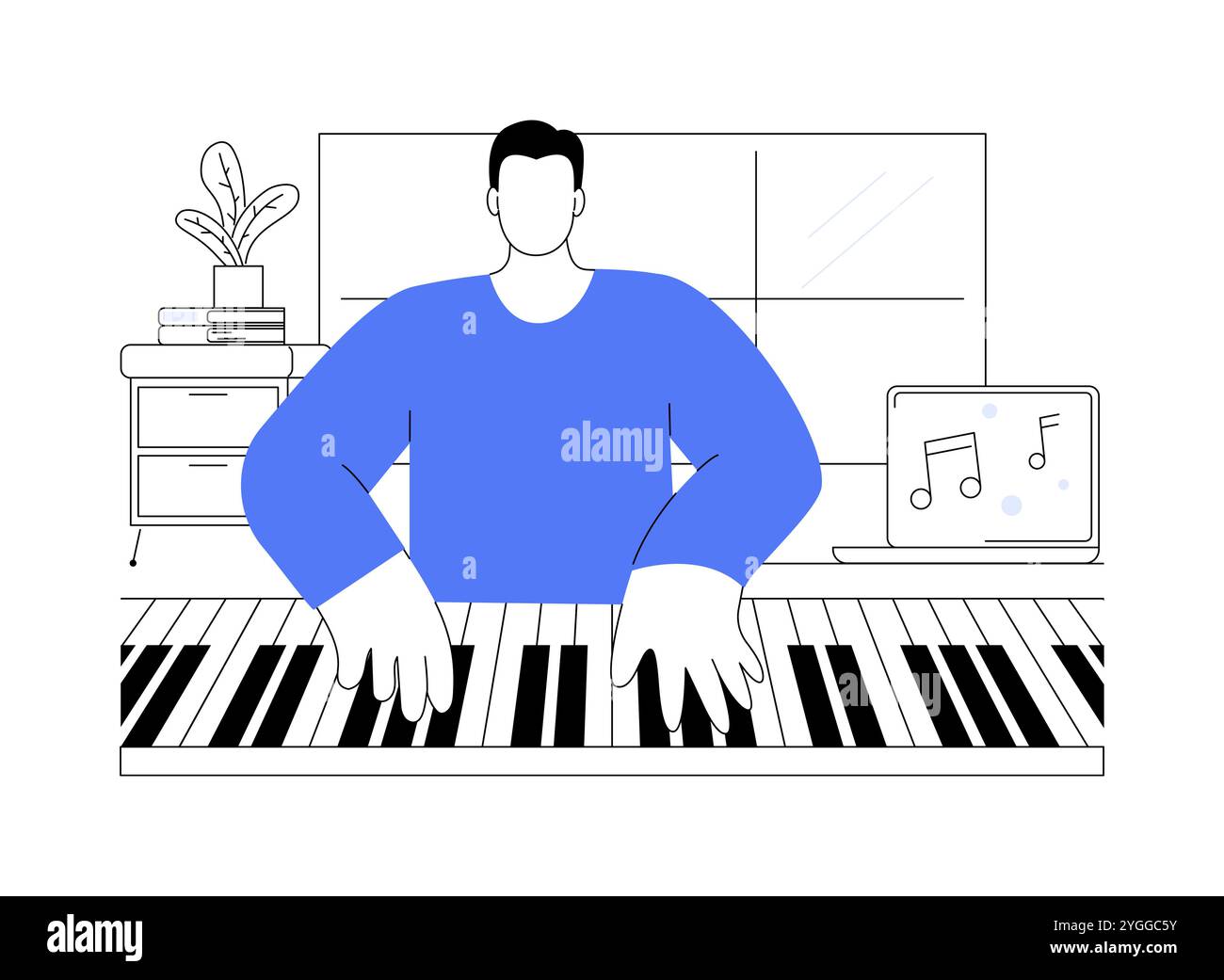 Learn playing piano isolated cartoon vector illustrations Stock Vector ...