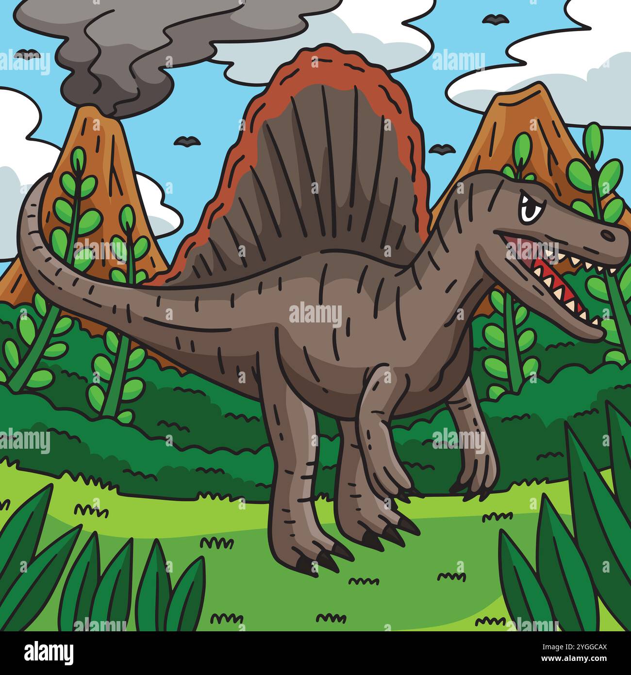 Dinosaur Spinosaurus Colored Cartoon Illustration Stock Vector Image ...