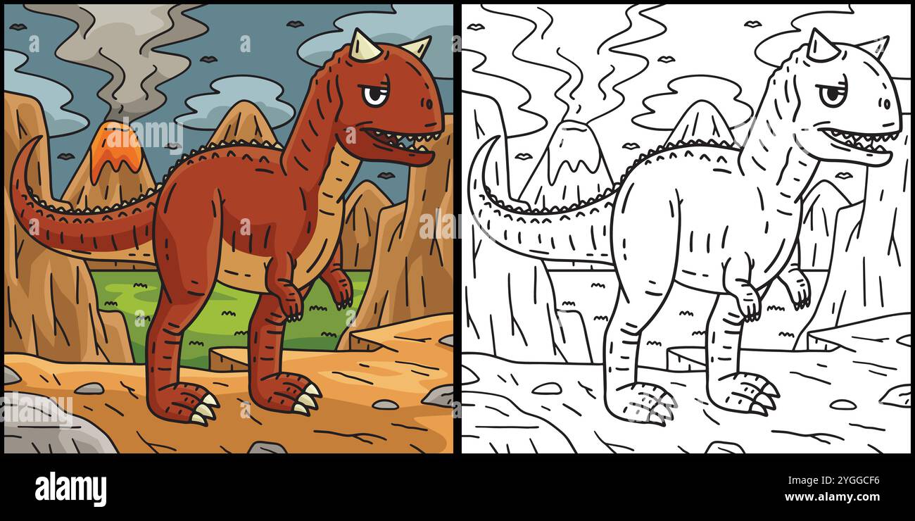 Dinosaur Carnotaurus Coloring Page Illustration Stock Vector Image ...