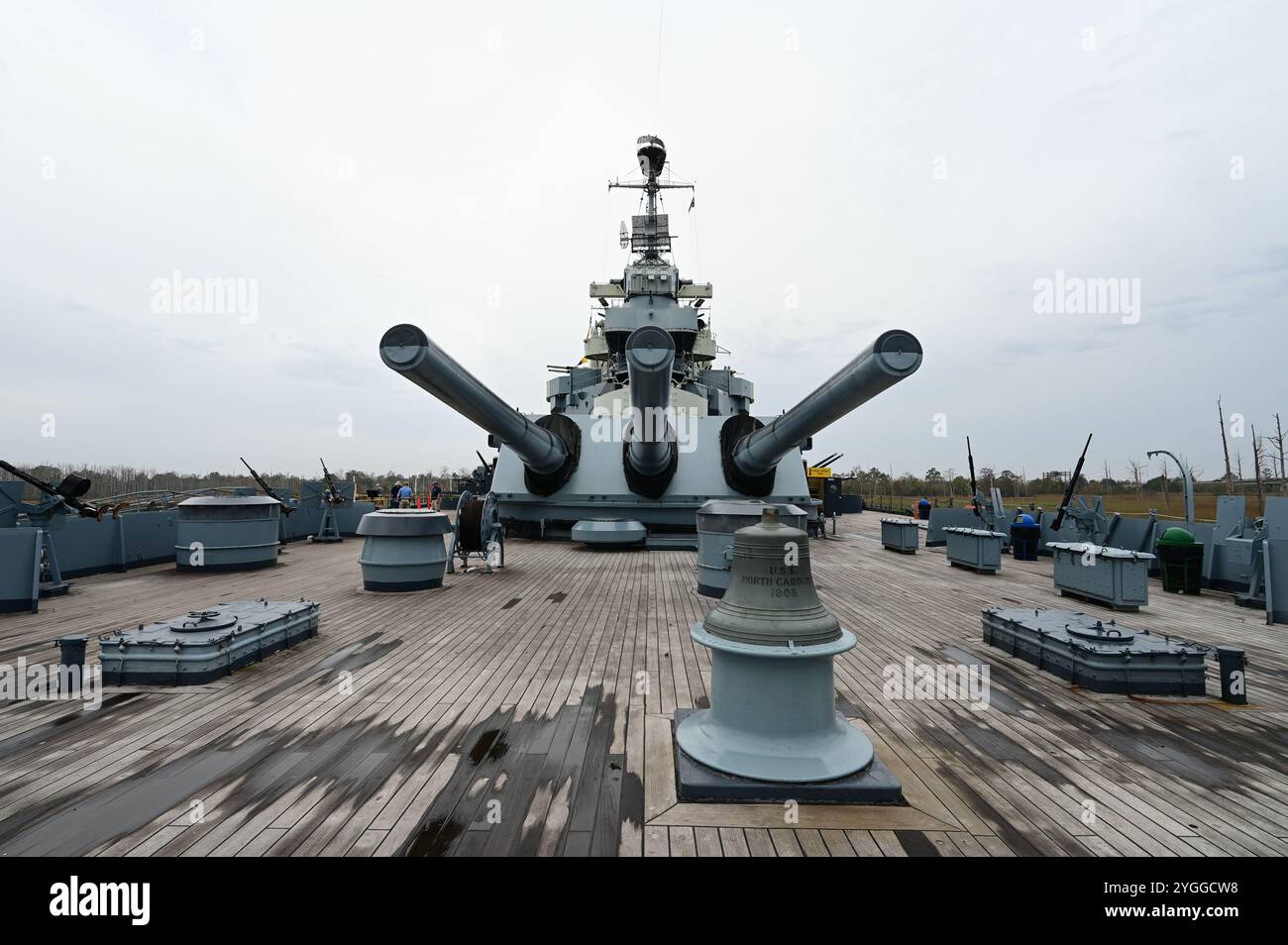 Main gun turrets of the Battleship North Carolina Stock Photo - Alamy