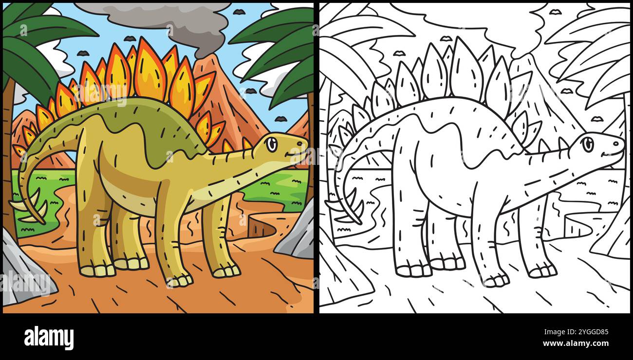 Dinosaur Stegosaurus Coloring Page Illustration Stock Vector Image ...