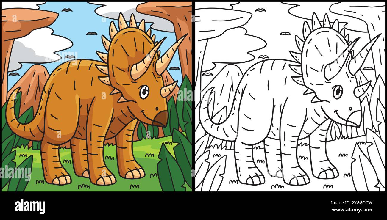 Dinosaur Triceratops Coloring Page Illustration Stock Vector Image ...