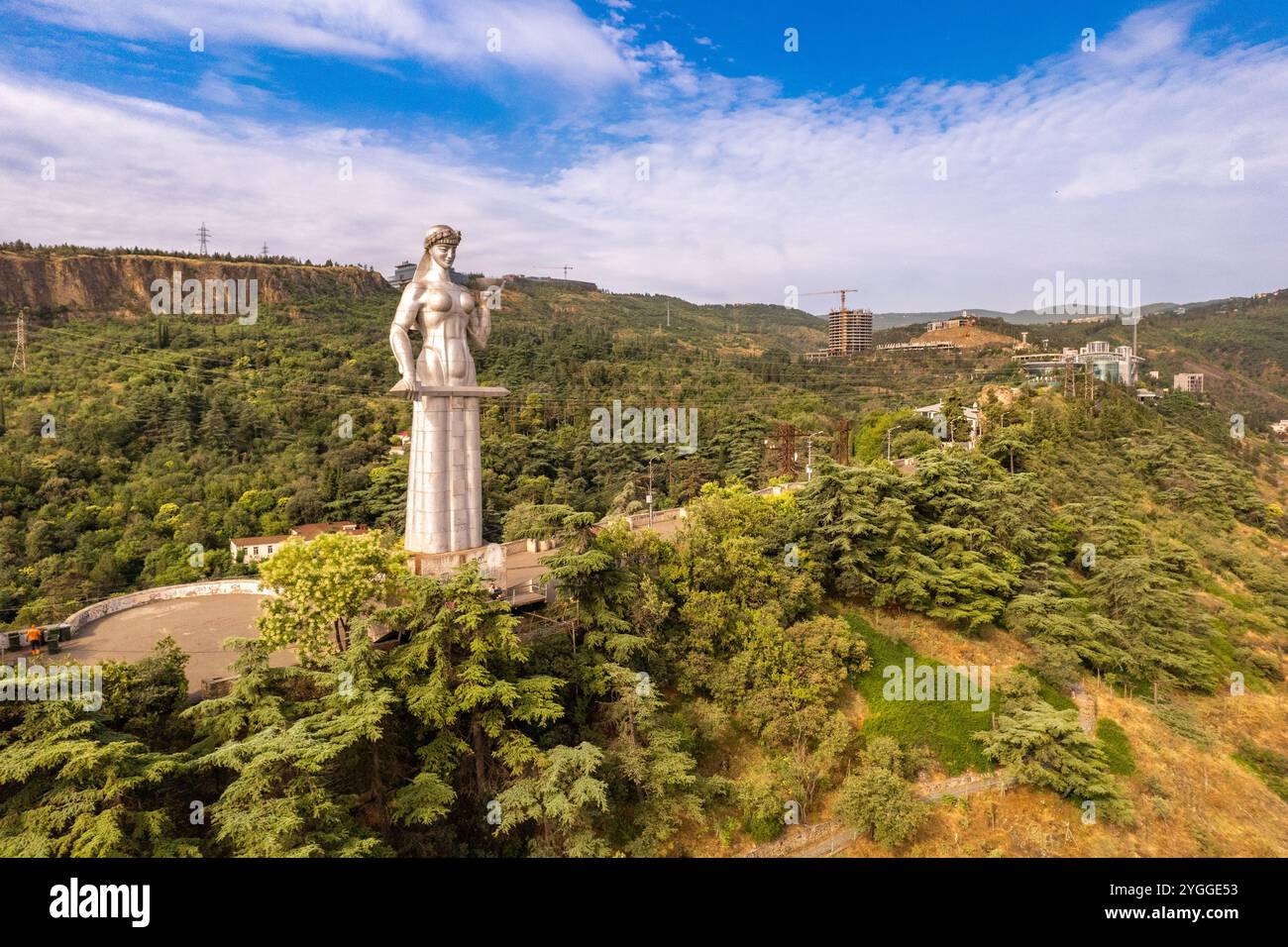 Aerial panoramic view of statue of Mother of Georgia (Kartlis Deda) by ...