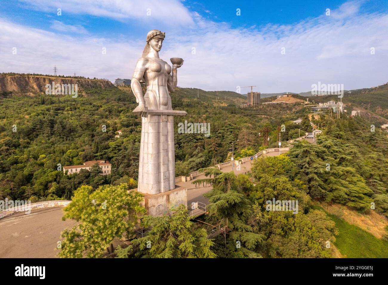 Aerial panoramic view of statue of Mother of Georgia (Kartlis Deda) by ...