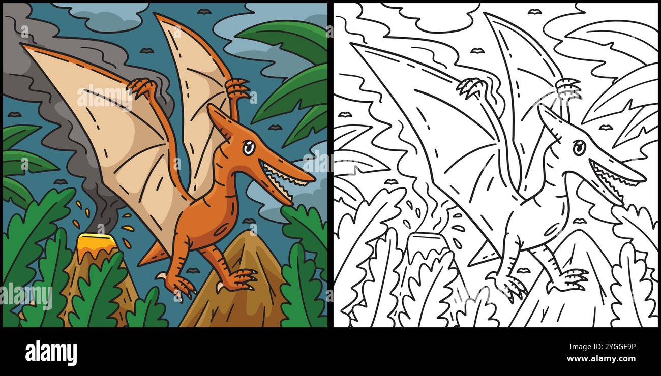 Dinosaur Pteranodon Coloring Page Illustration Stock Vector Image & Art ...