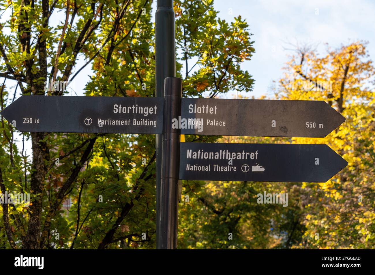 A tourist landmark street sign in Oslo Norway, Scandinavia, Oslo, the ...