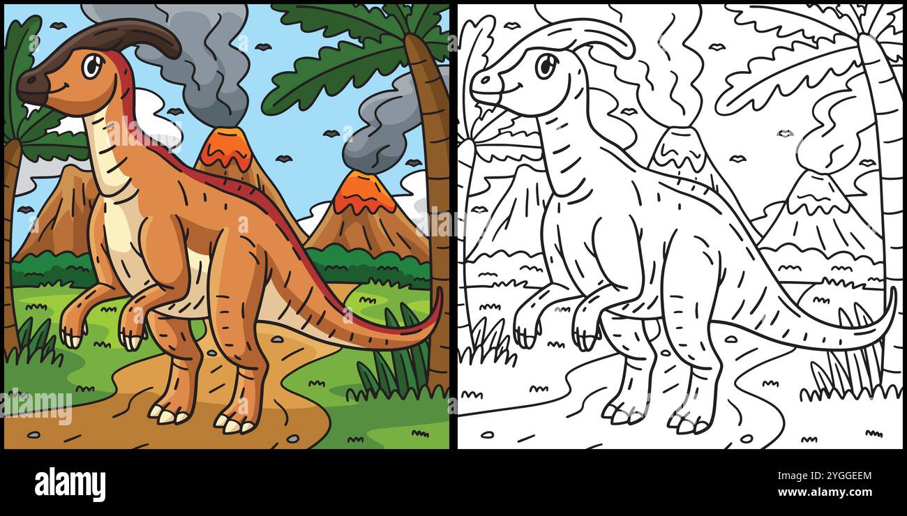 Dino Parasaurolophus Coloring Page Illustration Stock Vector Image ...