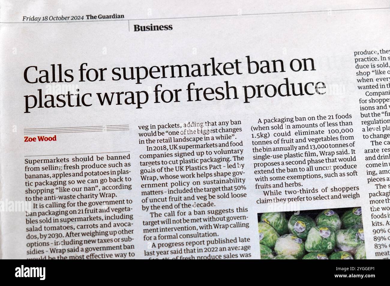 'Calls for supermarket ban on plastic wrap for fresh produce' Guardian ...