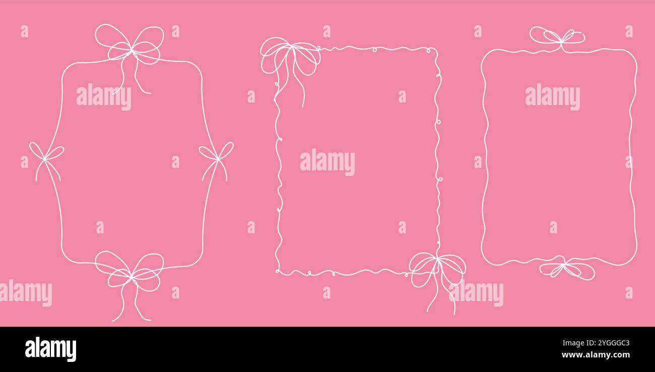 Coquette pink frame ribbon lace bow, pink wavy border y2k retro set ...