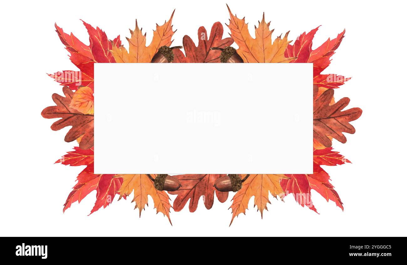 Frames fall pattern with hand-drawing watercolor illustration isolated ...