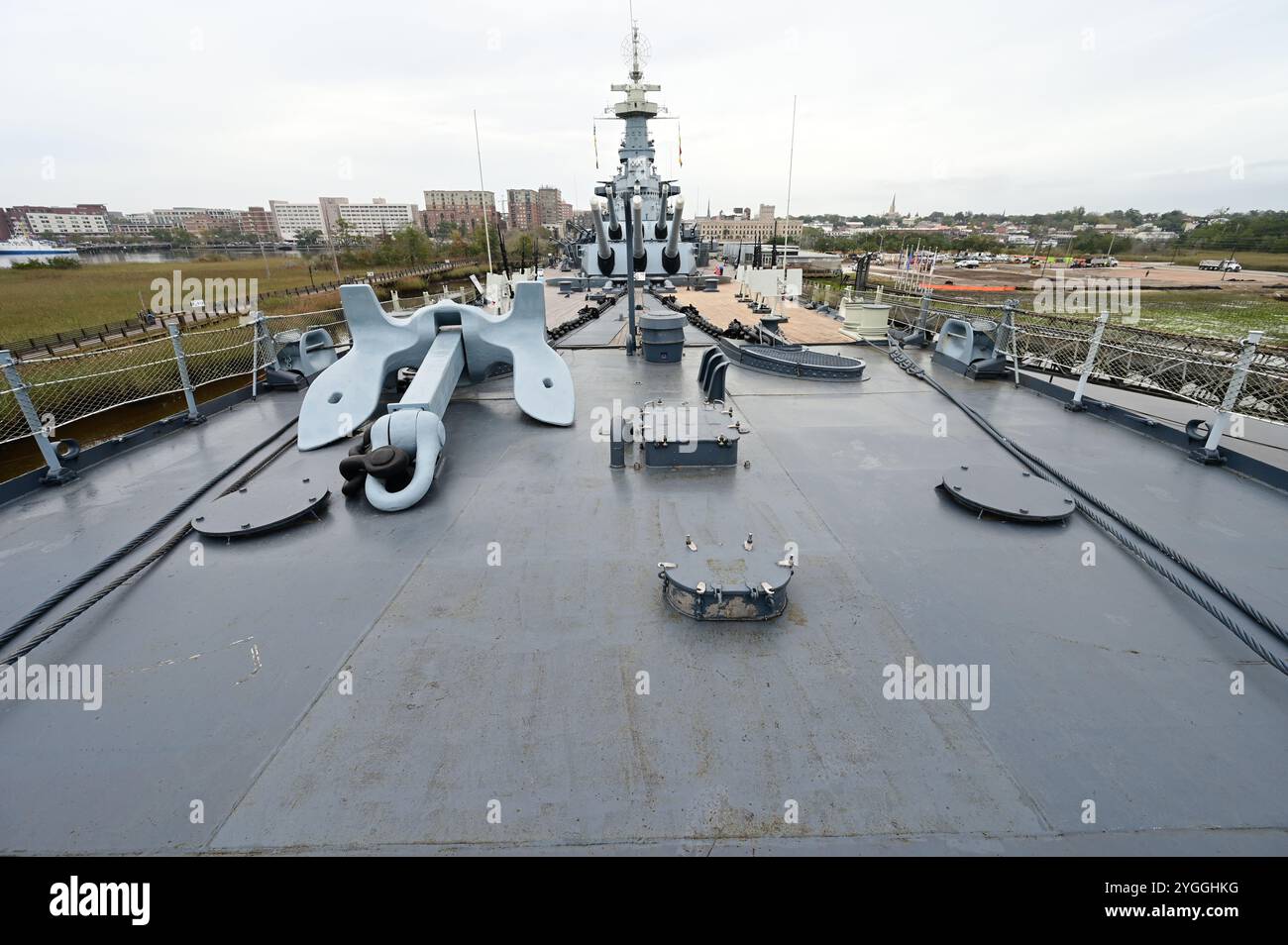 Main gun turrets of the Battleship North Carolina Stock Photo - Alamy