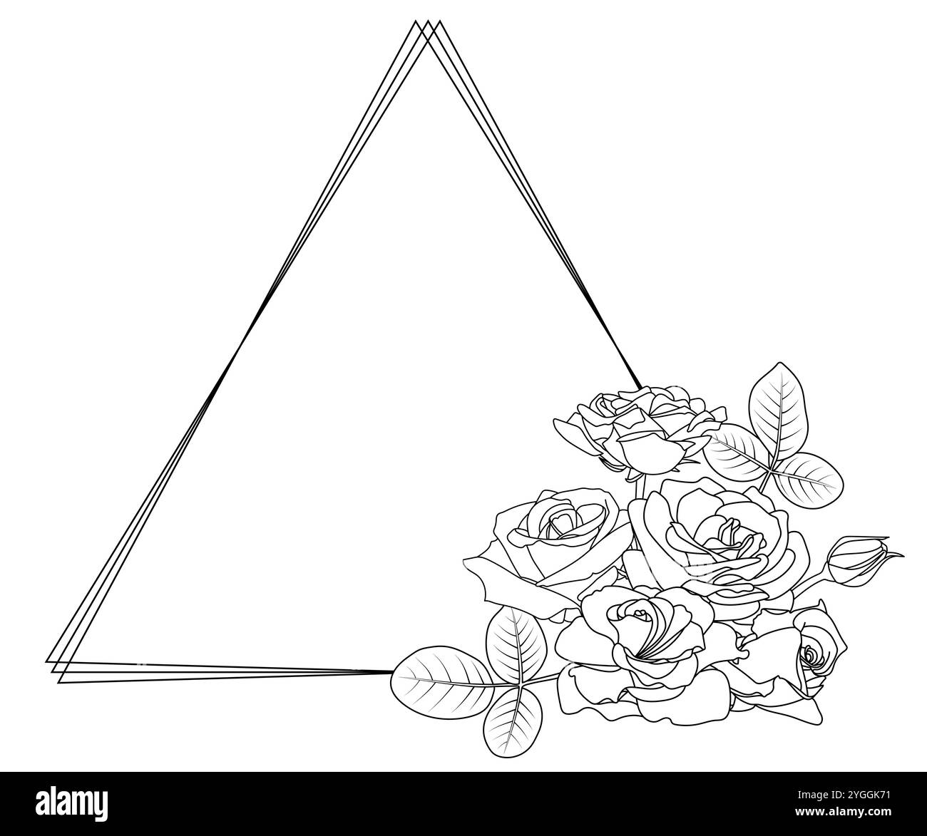 Floral triangle frame. Decorative line border, roses and leaves Stock ...