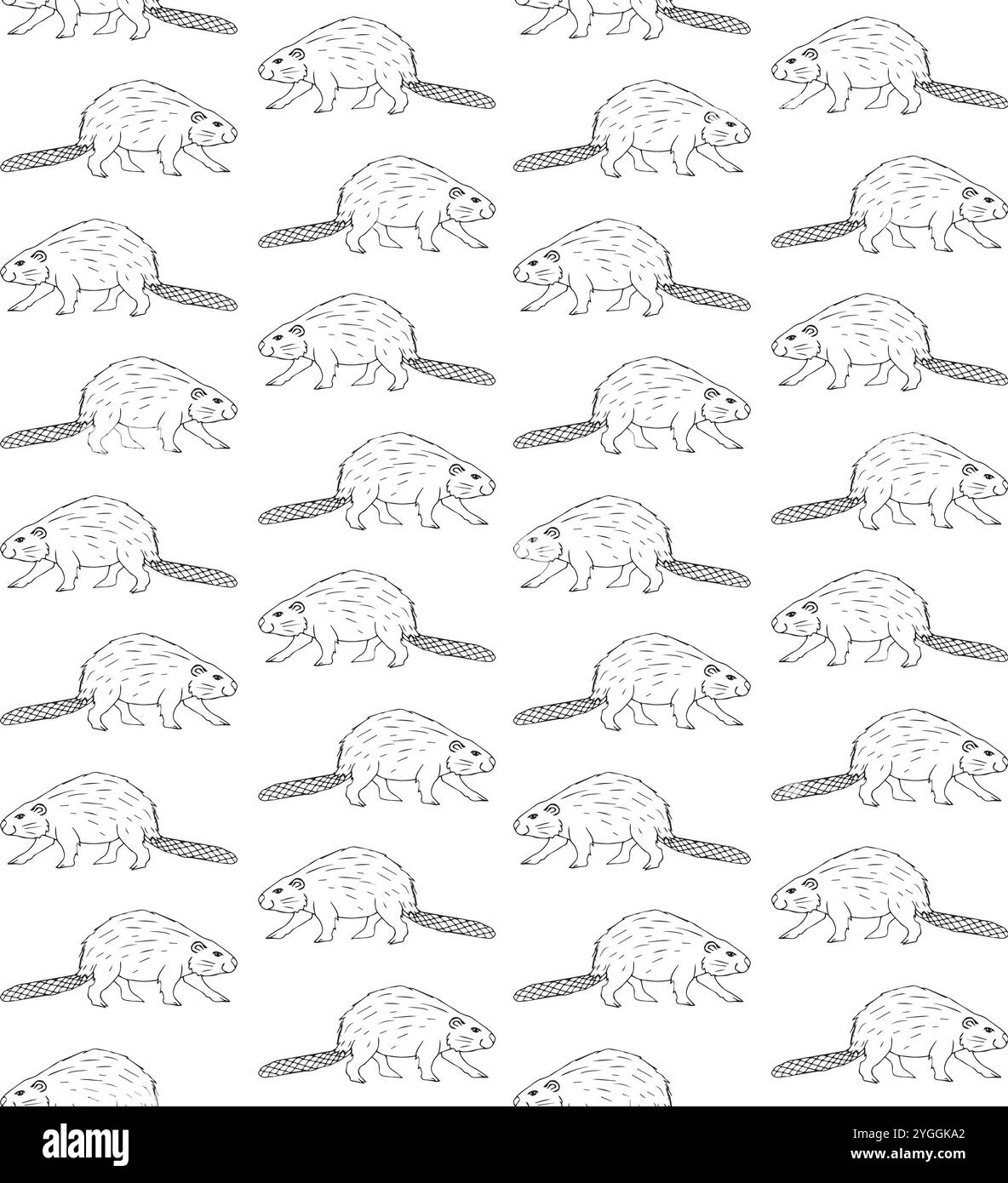 Vector seamless pattern of hand drawn sketch doodle outline beaver ...