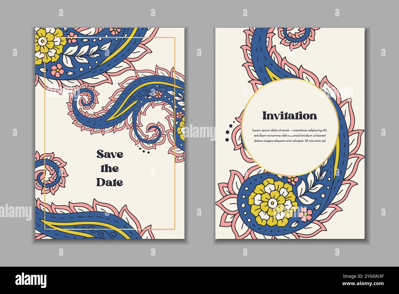 Two greeting cards set with paisley motifs Stock Vector Image & Art - Alamy