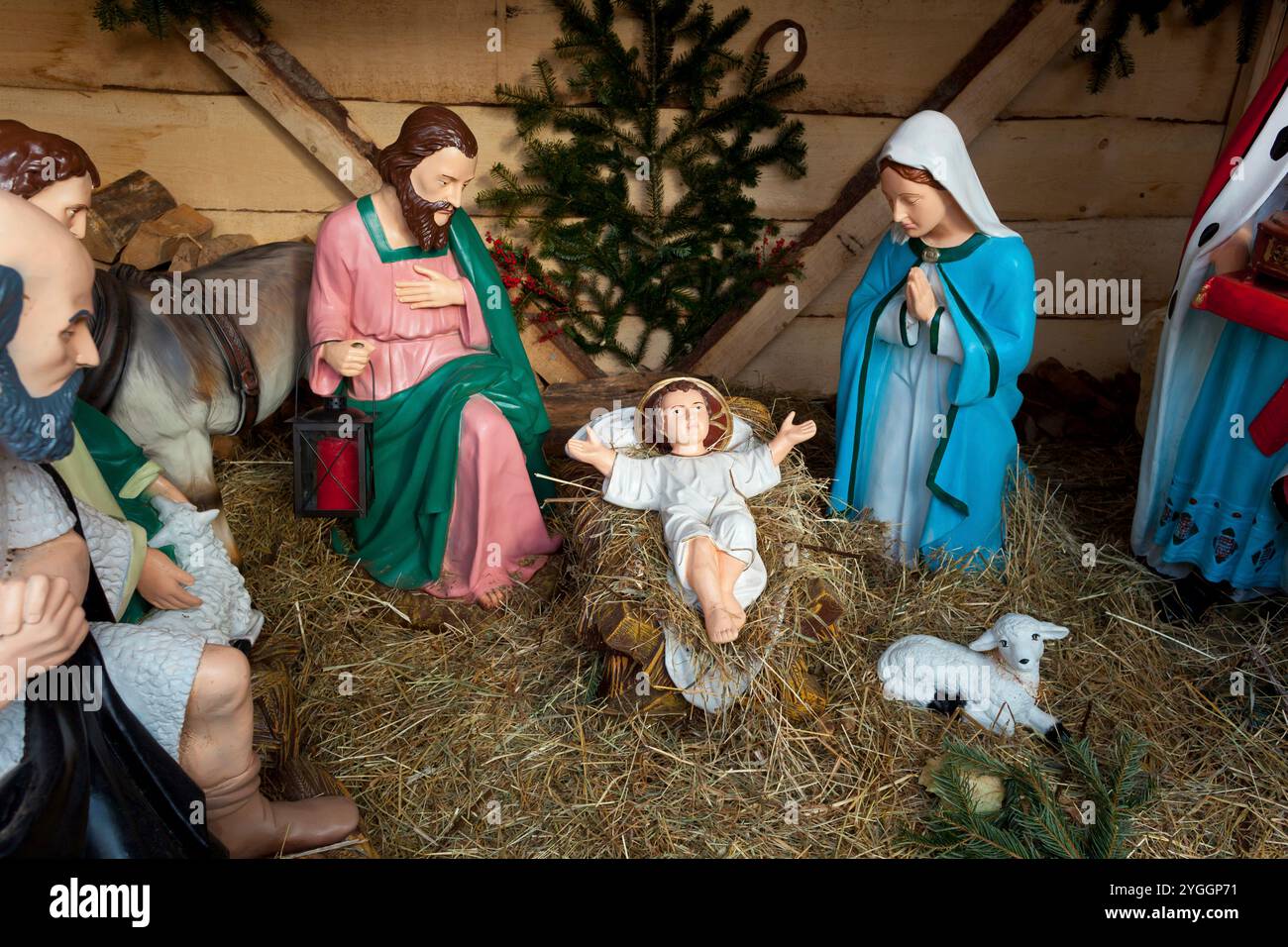 Nativity scene with statues. Munich, Bavaria, Germany Stock Photo - Alamy
