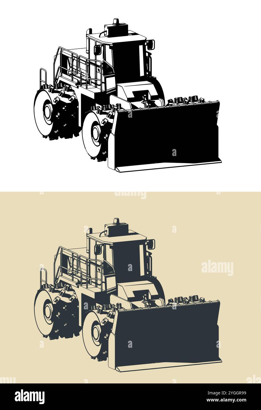 Stylized vector illustrations of landfill compactor Stock Vector Image ...