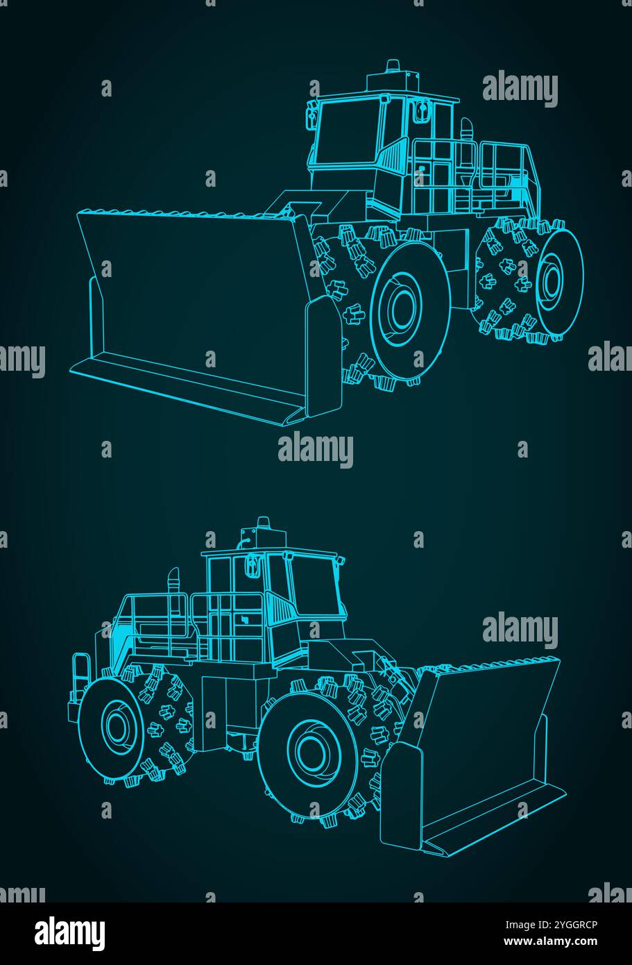 Stylized vector illustrations of landfill compactor Stock Vector Image ...