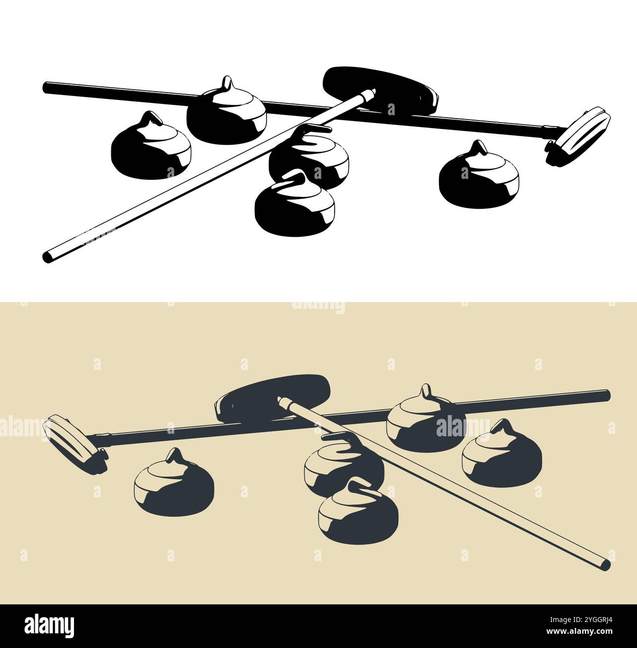 Stylized vector illustrations of curling stones and brooms Stock Vector ...