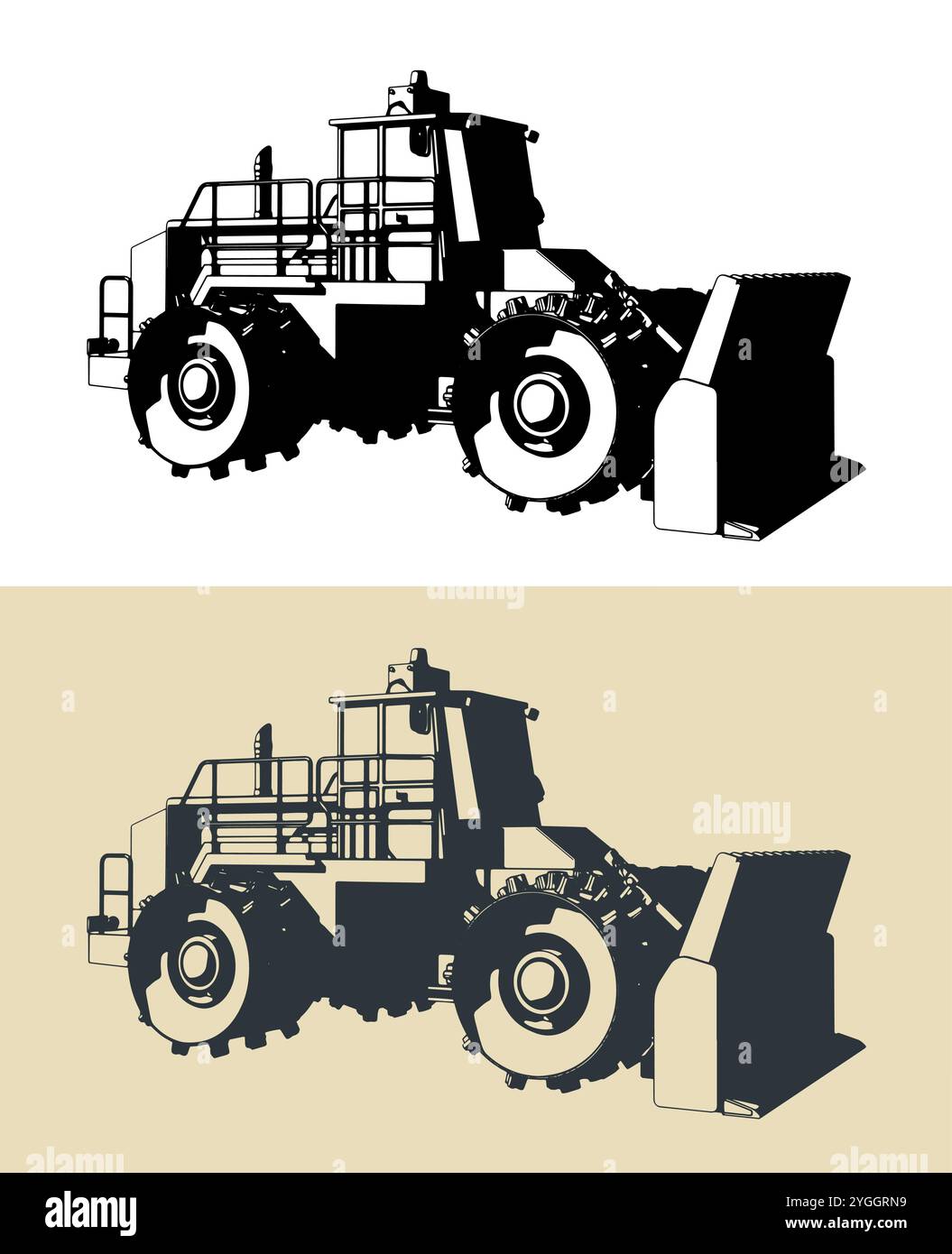 Stylized vector illustrations of landfill compactor Stock Vector Image ...