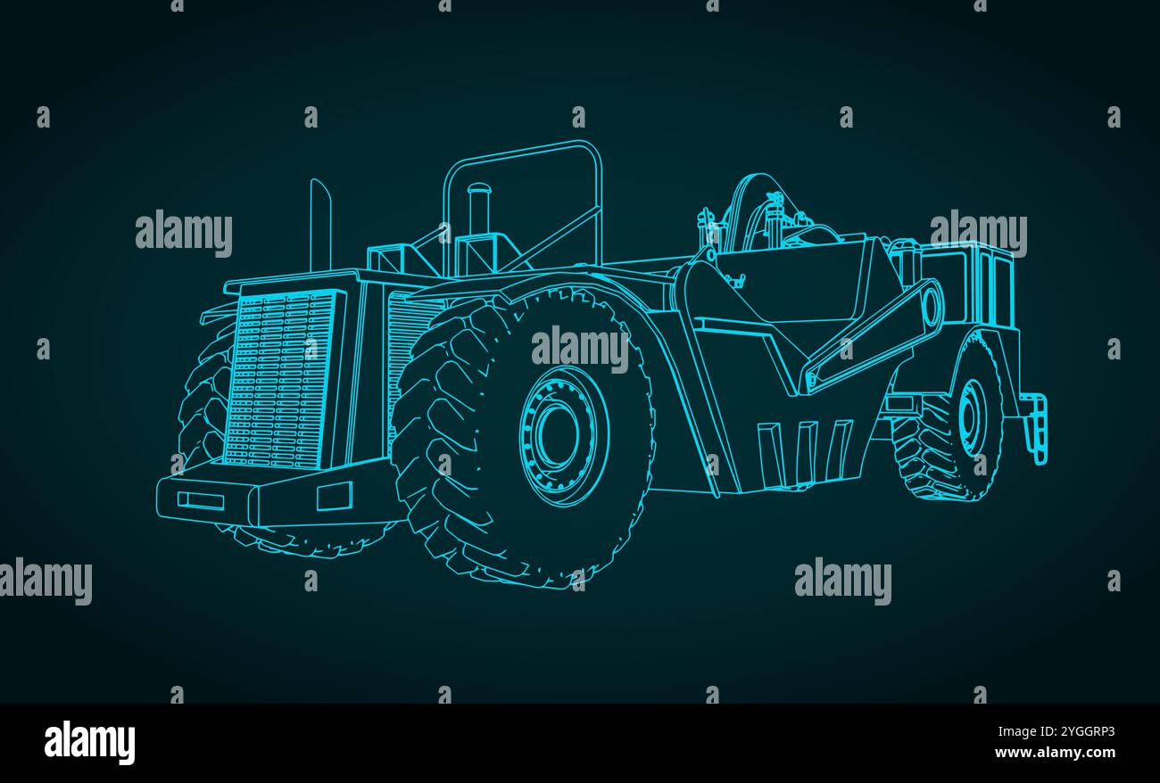 Scraper for heavy earthmoving and mining applications blueprint Stock ...