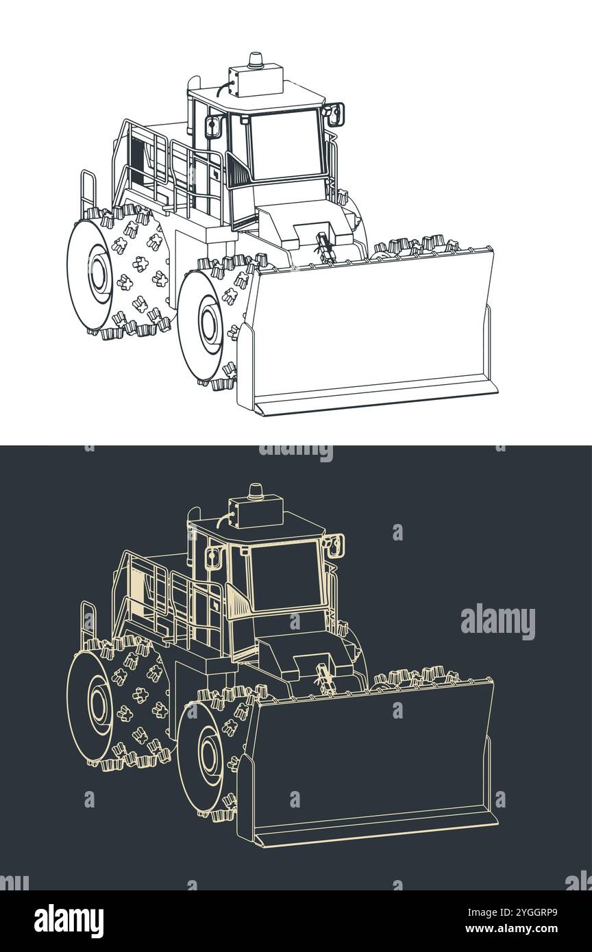 Stylized vector illustrations of landfill compactor Stock Vector Image ...