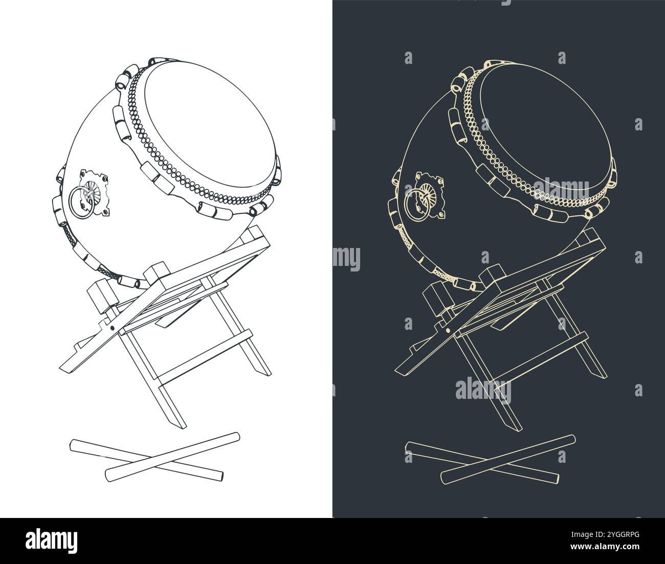 Stylized vector illustrations of taiko drums. Traditional Japanese ...