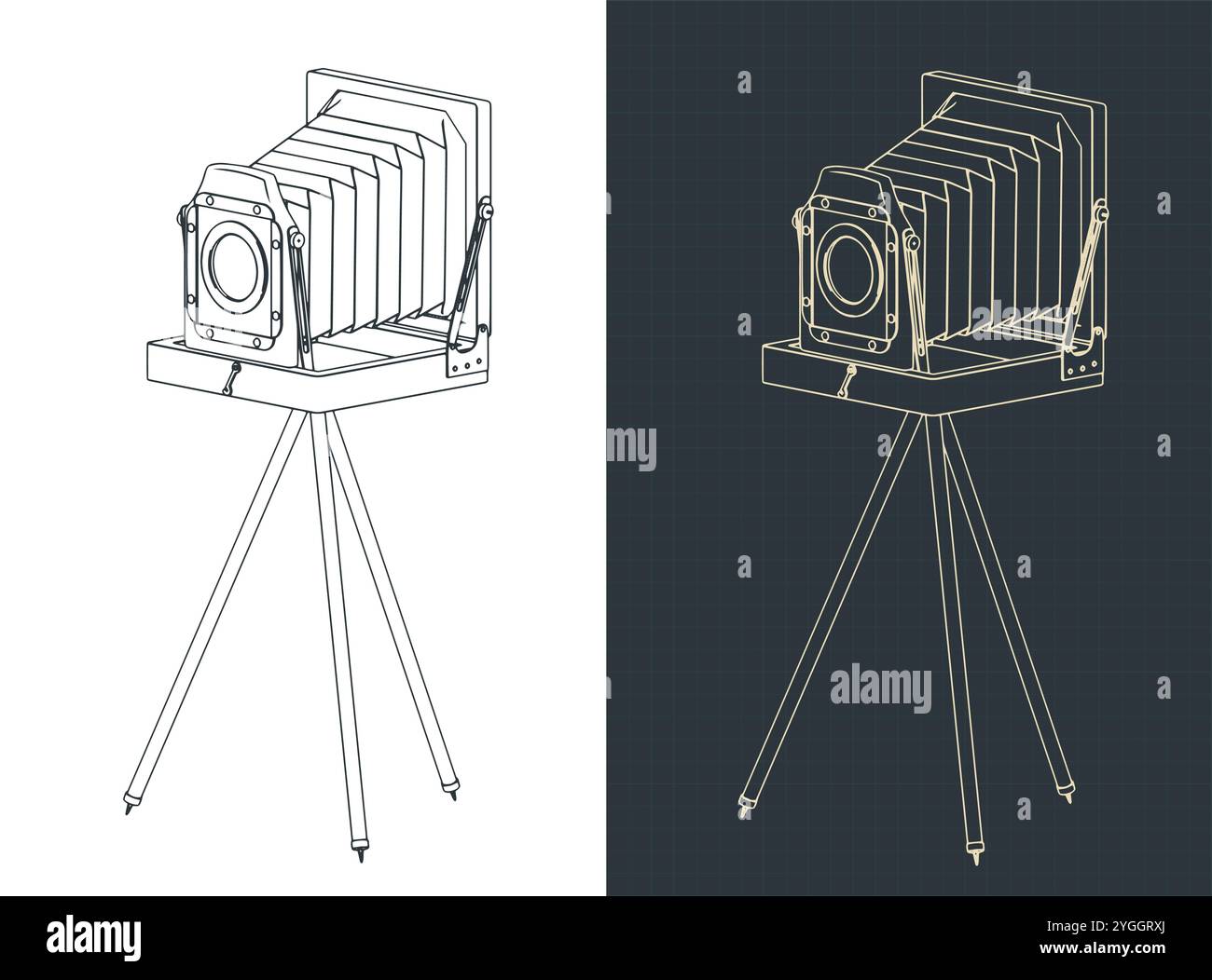 Stylized vector illustrations of vintage camera blueprints Stock Vector ...