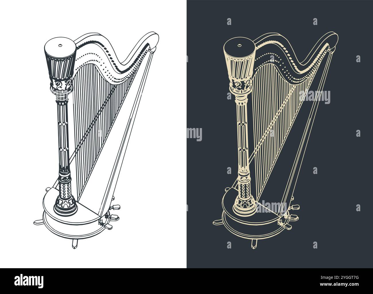 Stylized vector illustration of harp. Traditional classical instrument ...