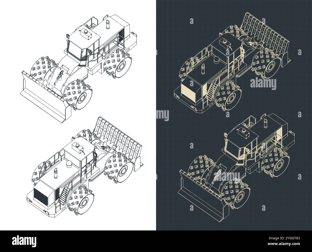 Stylized vector illustrations of isometric blueprints of landfill ...