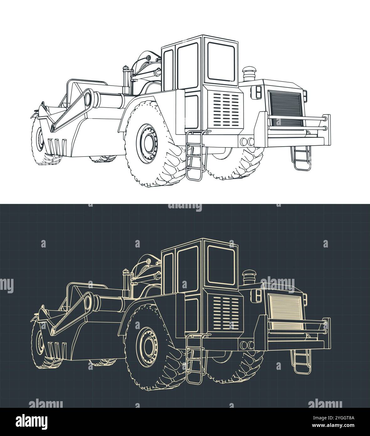 Scraper for heavy earthmoving and mining applications blueprints Stock ...